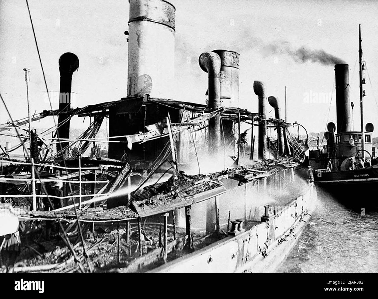 Original Caption: Manly ferry fire (Bellubera) ca. 16 November 1936 ...