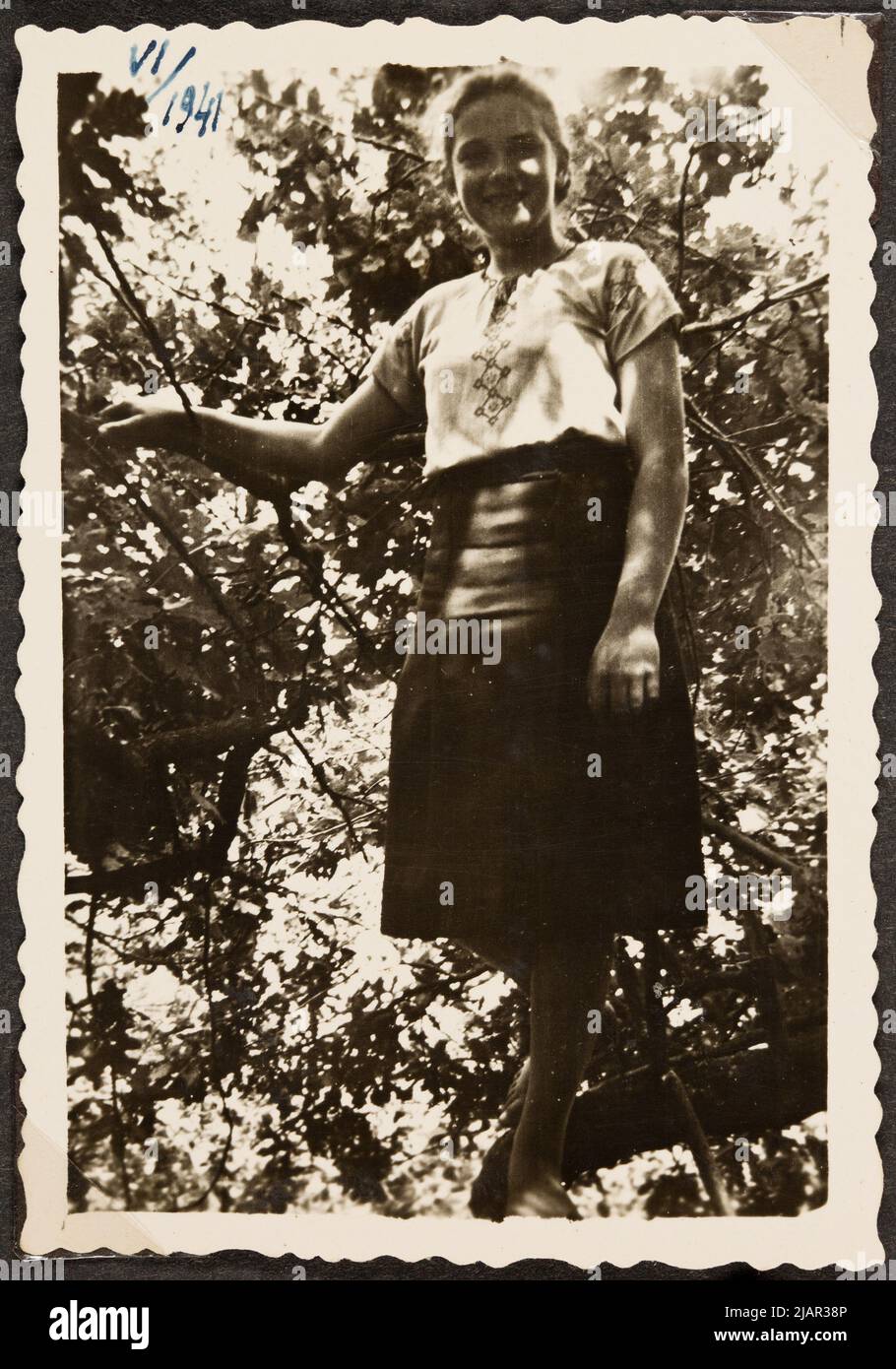 Stachiewiczówna Bronisława in a summer, bright blouse standing on the ...