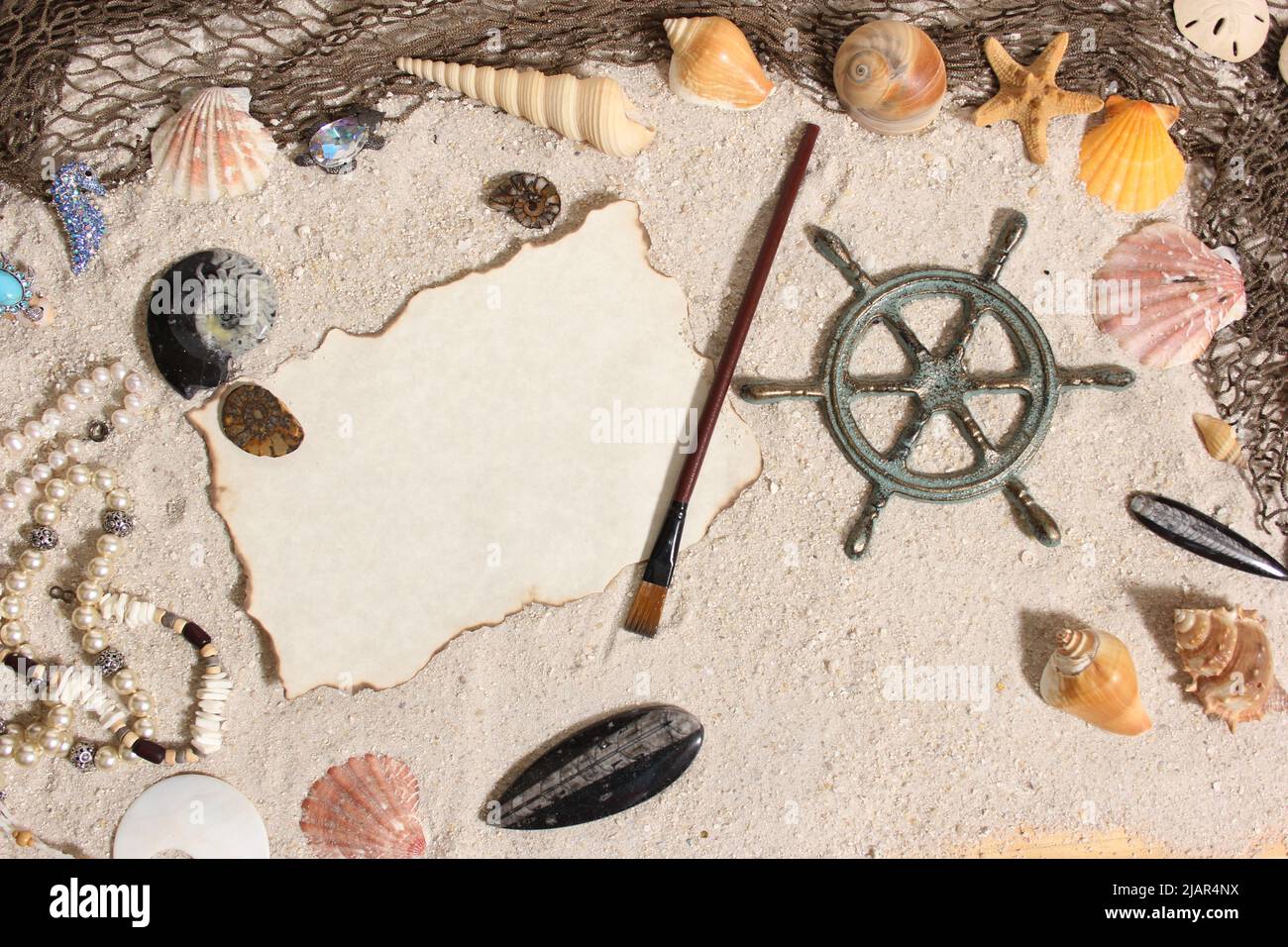 Captains Wheel With Fishing Net and Sea Shells Nautical Theme ...