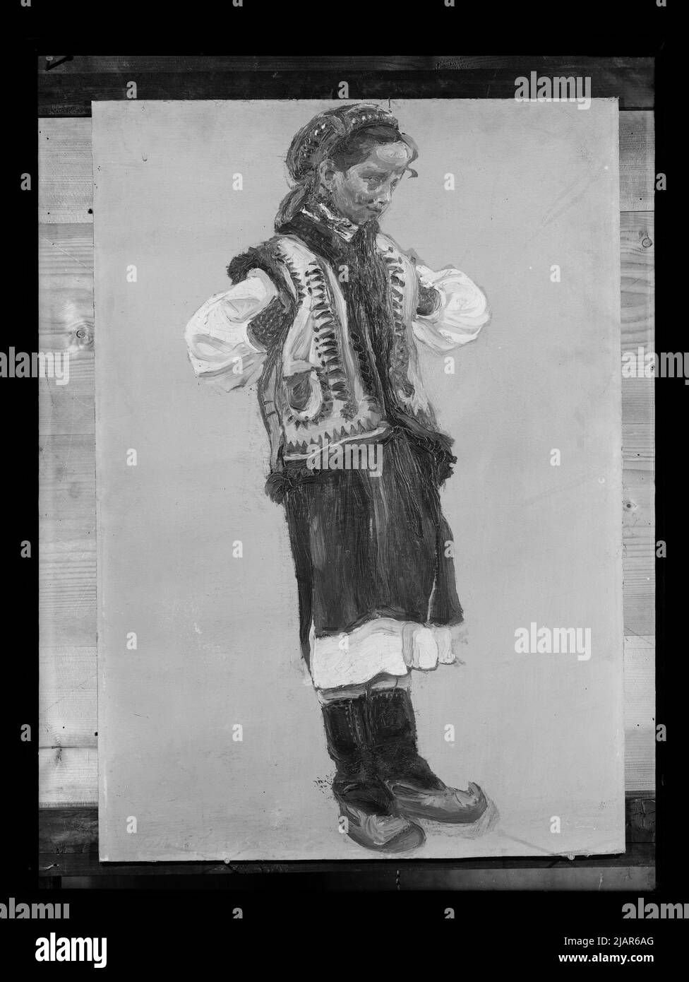 Woman apron standing in Black and White Stock Photos & Images - Alamy