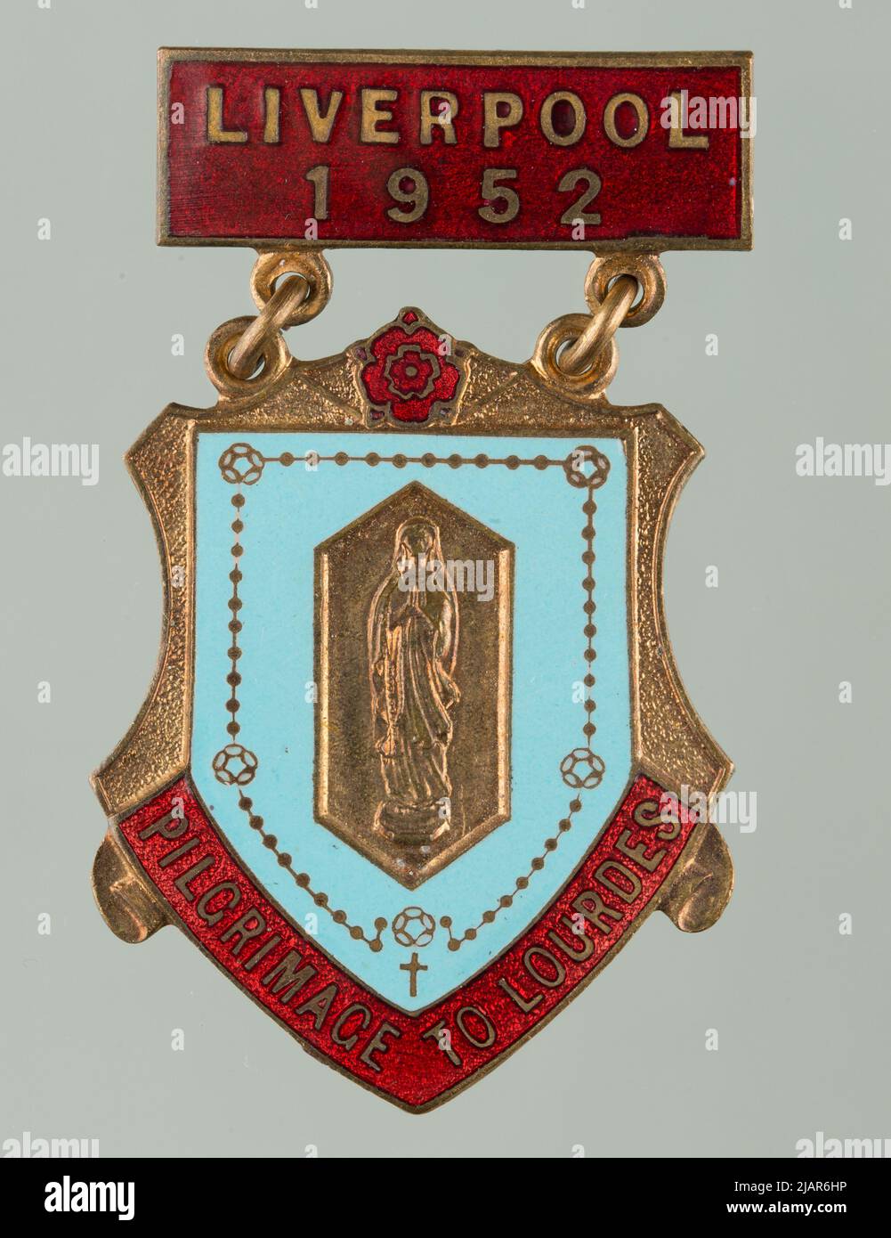 Pilgrim badge: Liverpool 1952, Pilgrimage to Lourdes Stock Photo - Alamy