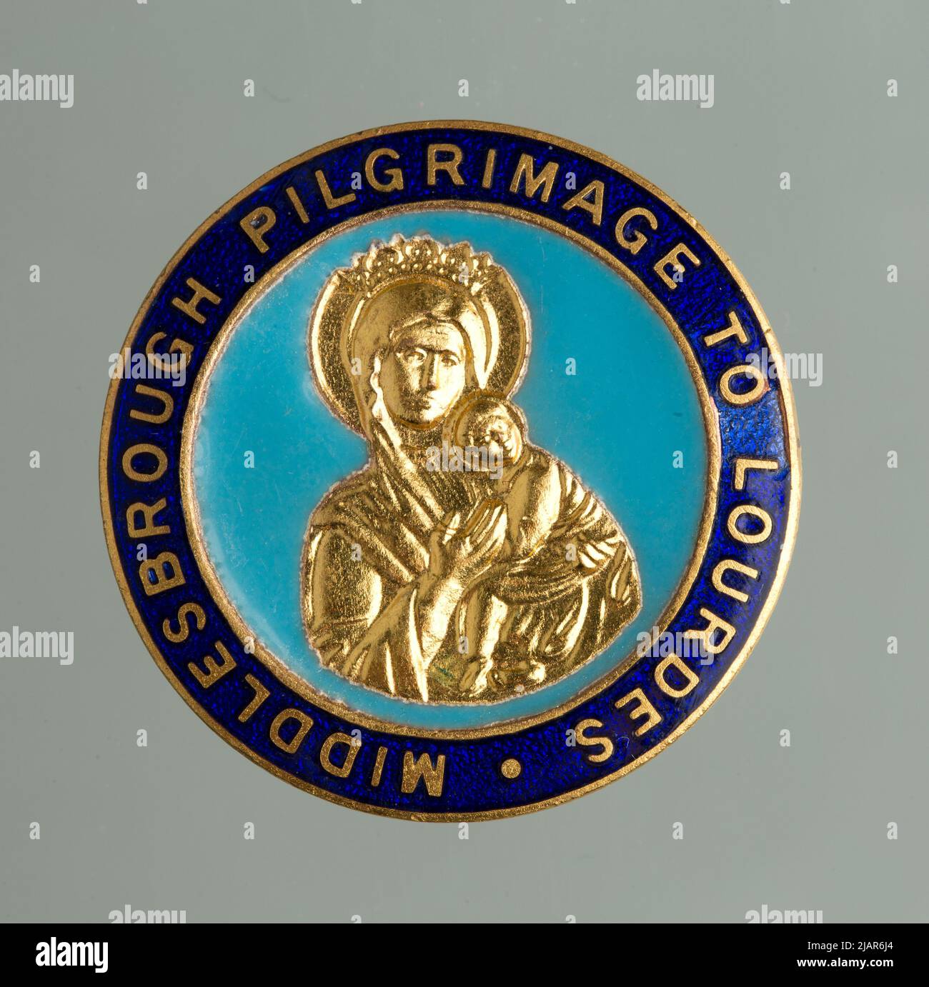 Pilgrim badge: Middlesbrough Pilgrimage to Lourdes Stock Photo - Alamy