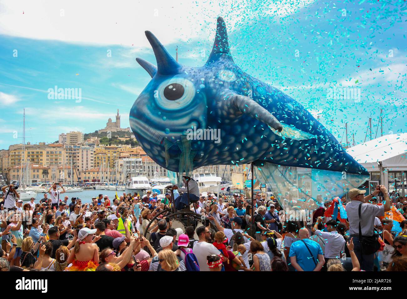Marseille, France. 28th May, 2022. A decorative float representing a ...