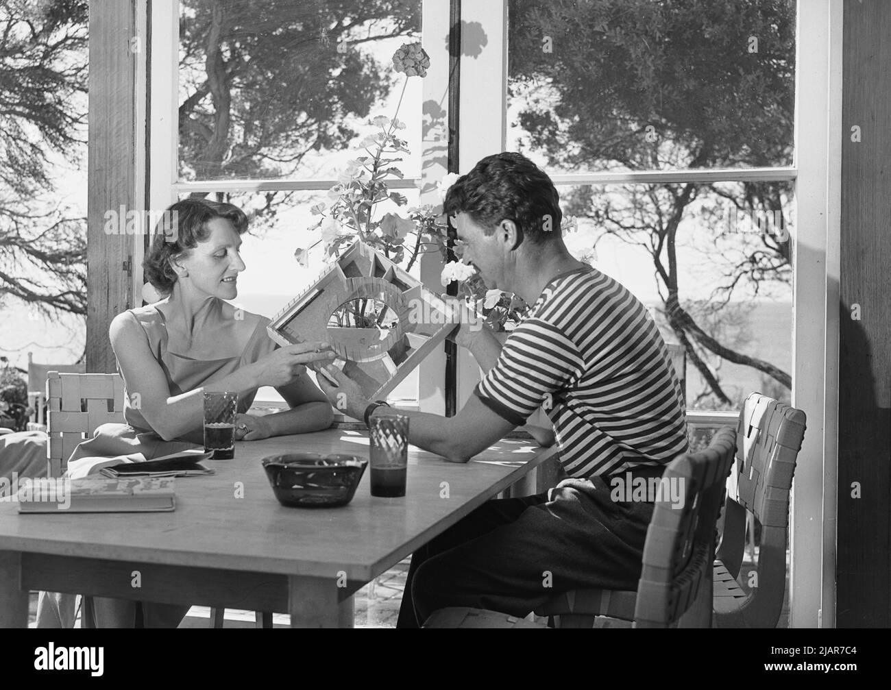 Roy Grounds, architect, Melbourne examines an architectural model at ...