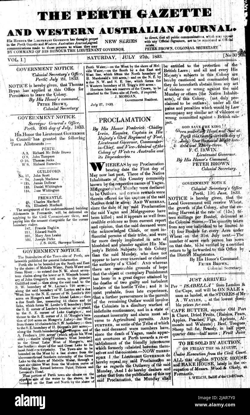 The Perth Gazette and Western Australian Journal, Vol. 1, No. 30, Pg. 1 ...