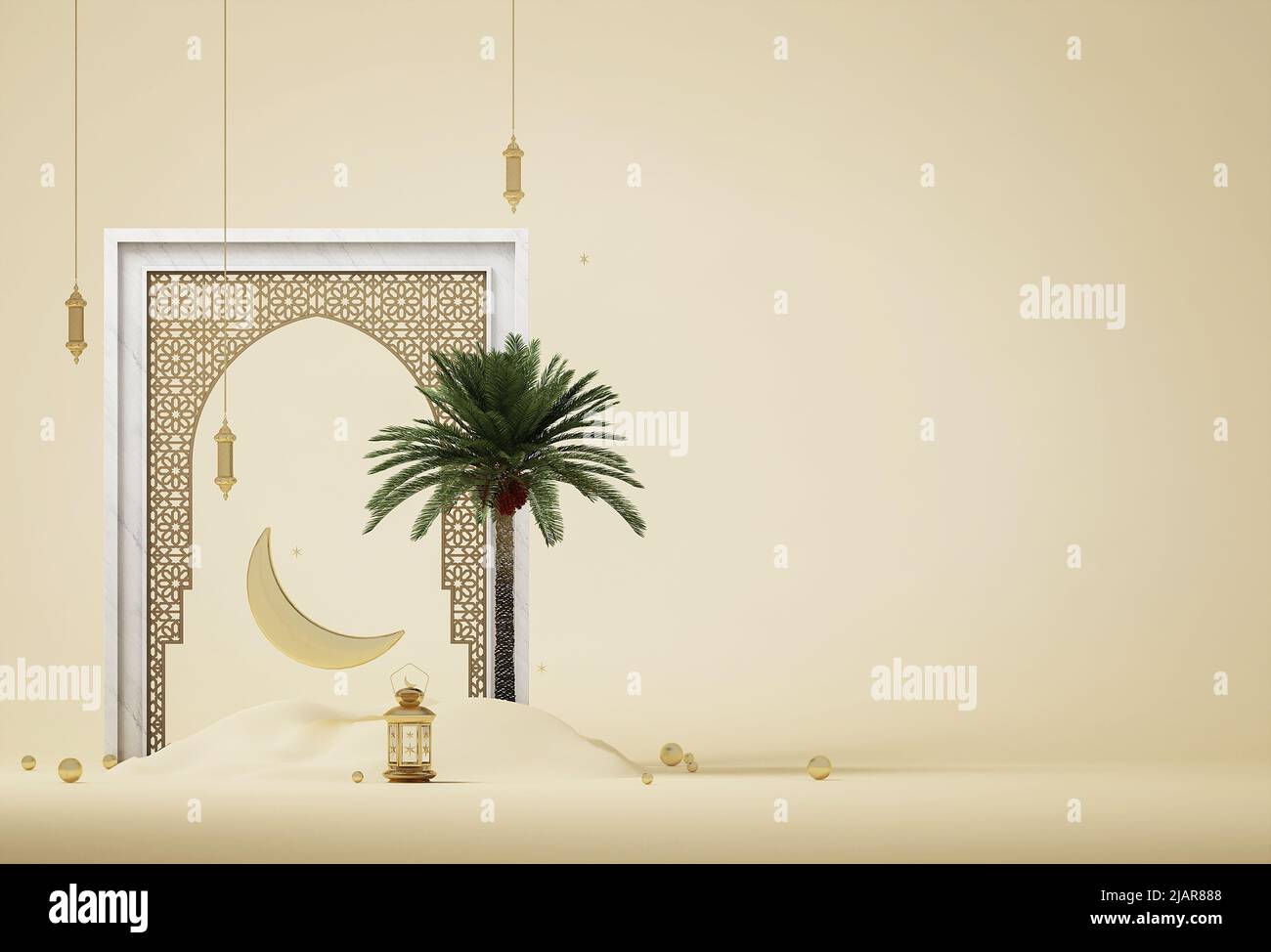 3d rendering background design template, islamic banner theme with ...