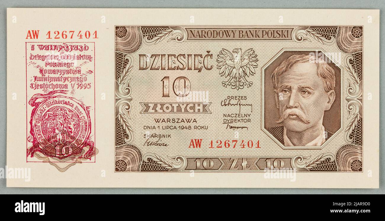 Banknote for 10 zlotys; National Bank of Poland; 1.07.1948/ 05.1995 ...