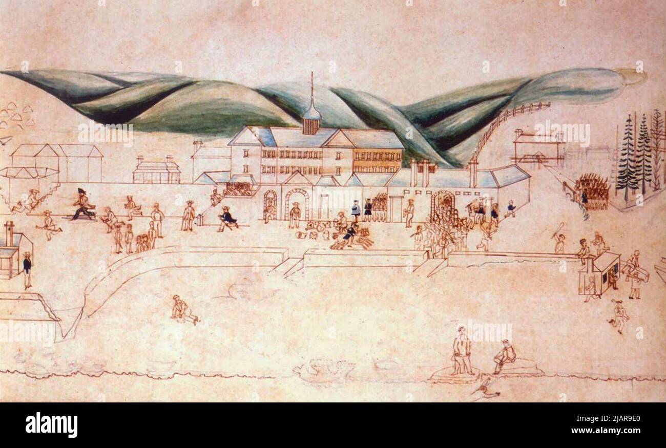 Drawing of the Cooking Pot Riot, Norfolk Island ca. 1846 Stock Photo ...