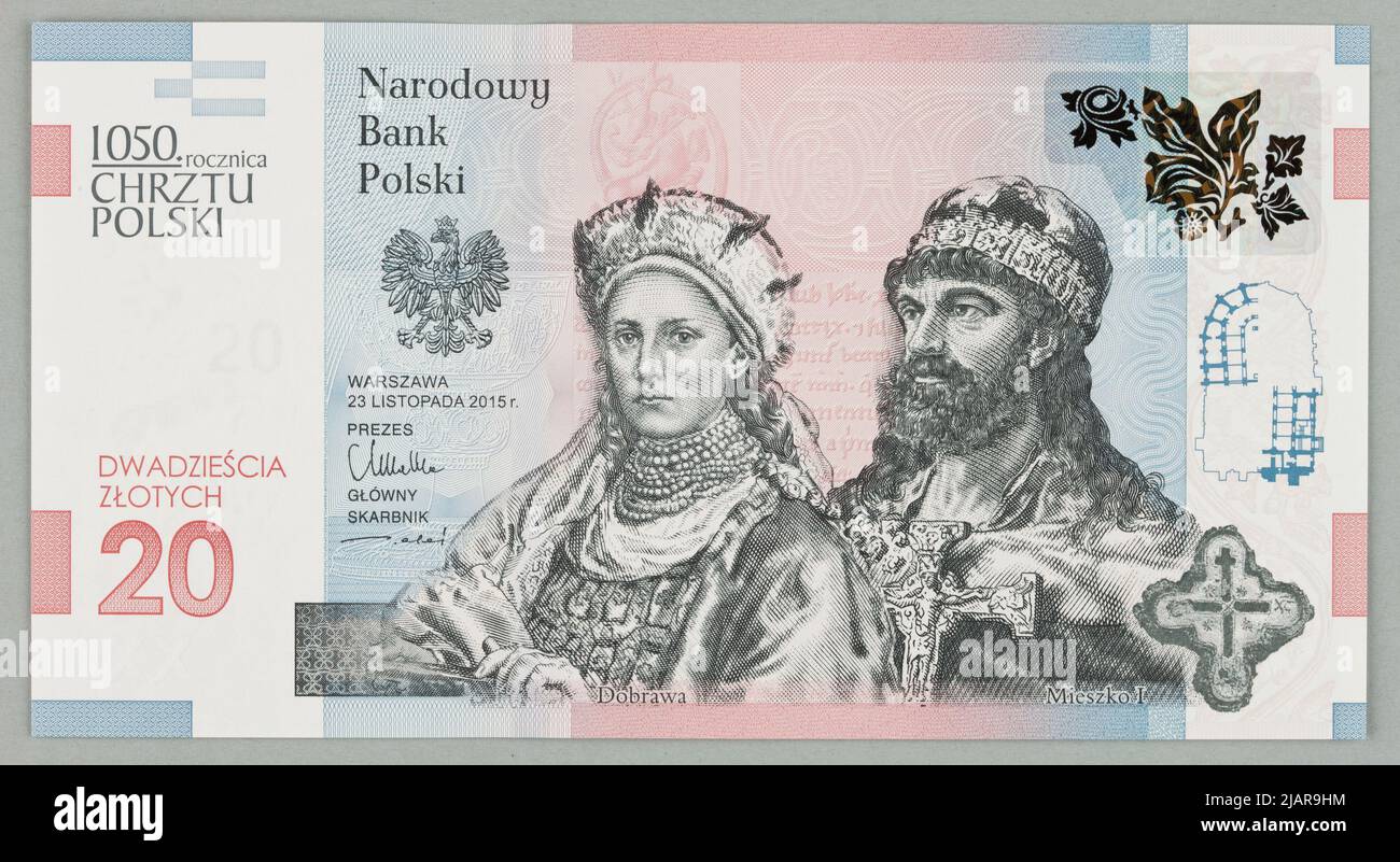 Collector's banknote for PLN 20, 1050th anniversary of the baptism of ...