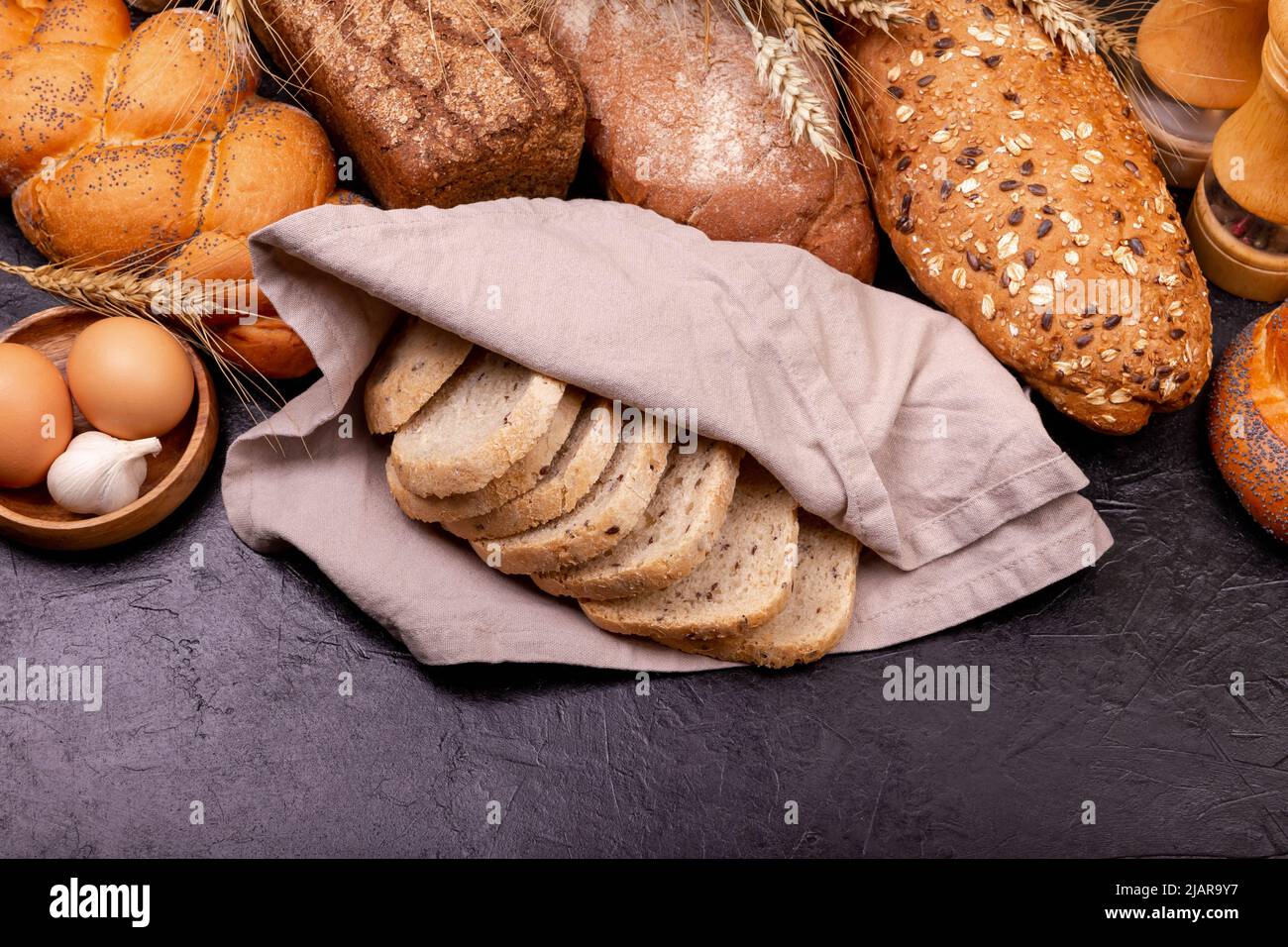 Concept of homemade bread, natural farm products, domestic production ...