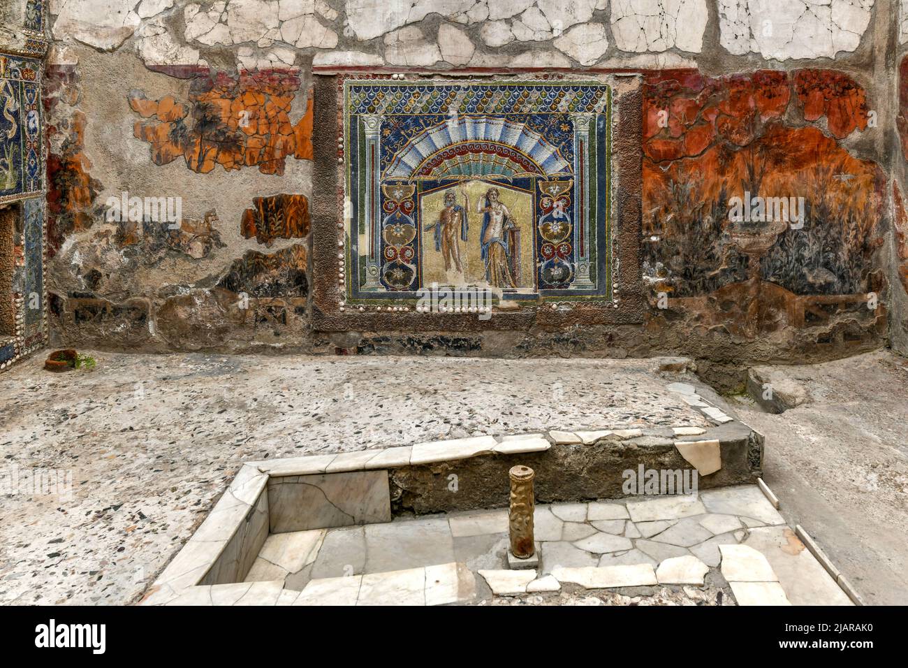 Ruins of an ancient city destroyed by the eruption of the volcano ...