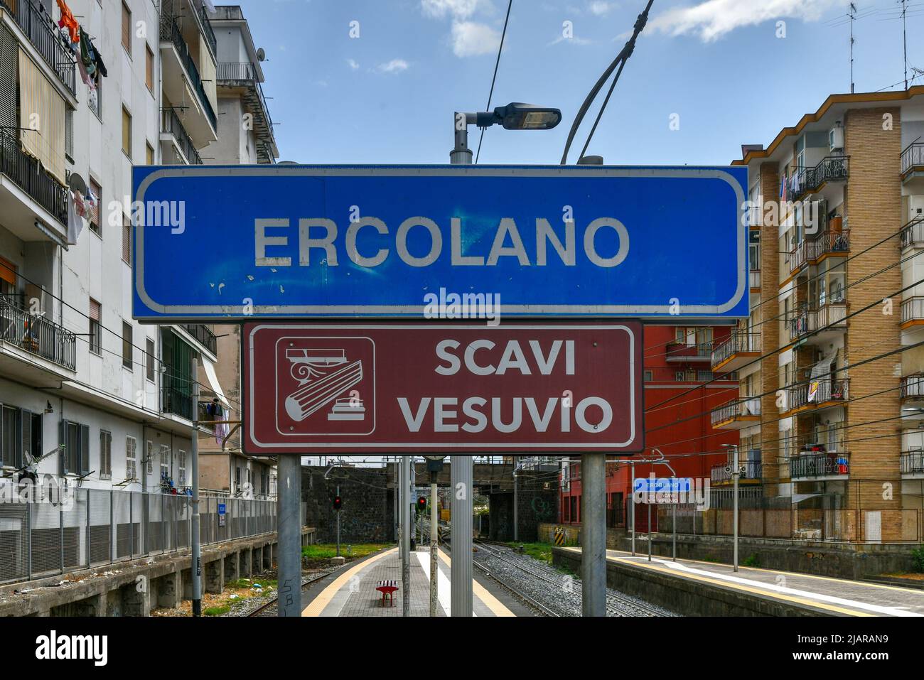 Ercolano railway station on the outskirts of Naples by the ruins of ...
