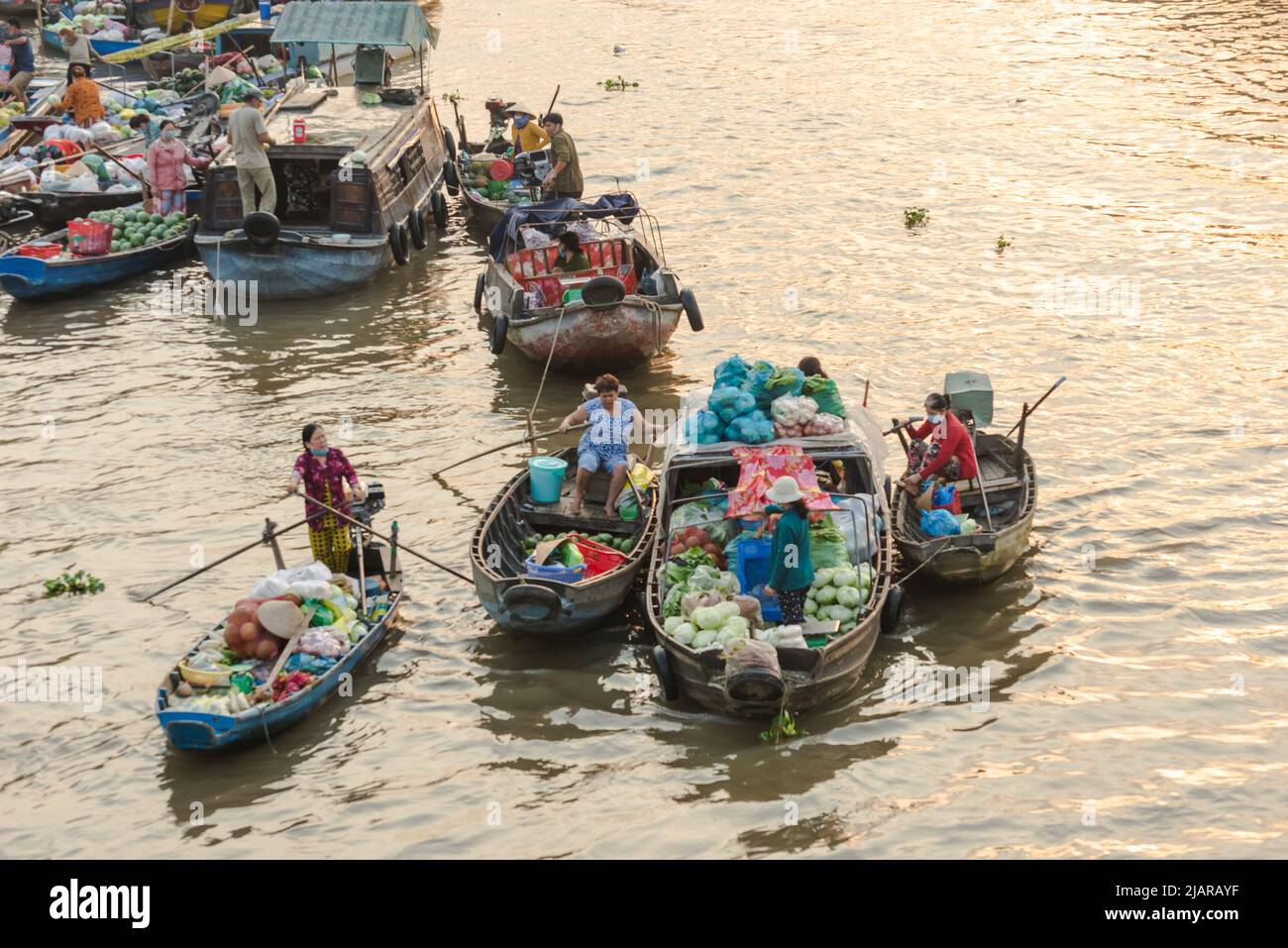 Aerial view of agricultural products trading on the river in Phong Dien ...