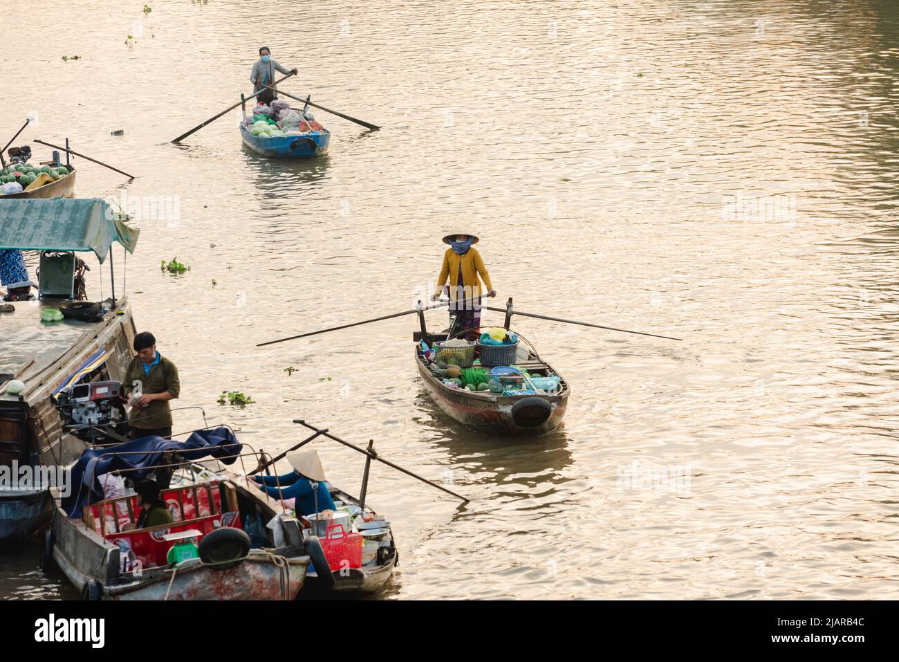 Aerial view of agricultural products trading on the river in Phong Dien ...