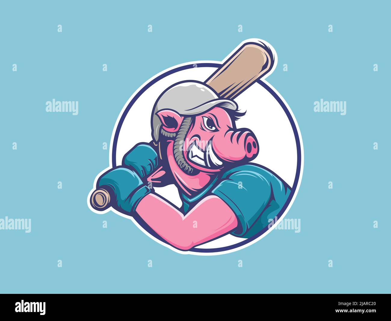 angry piggy playing baseball mascot character badge Stock Vector Image ...