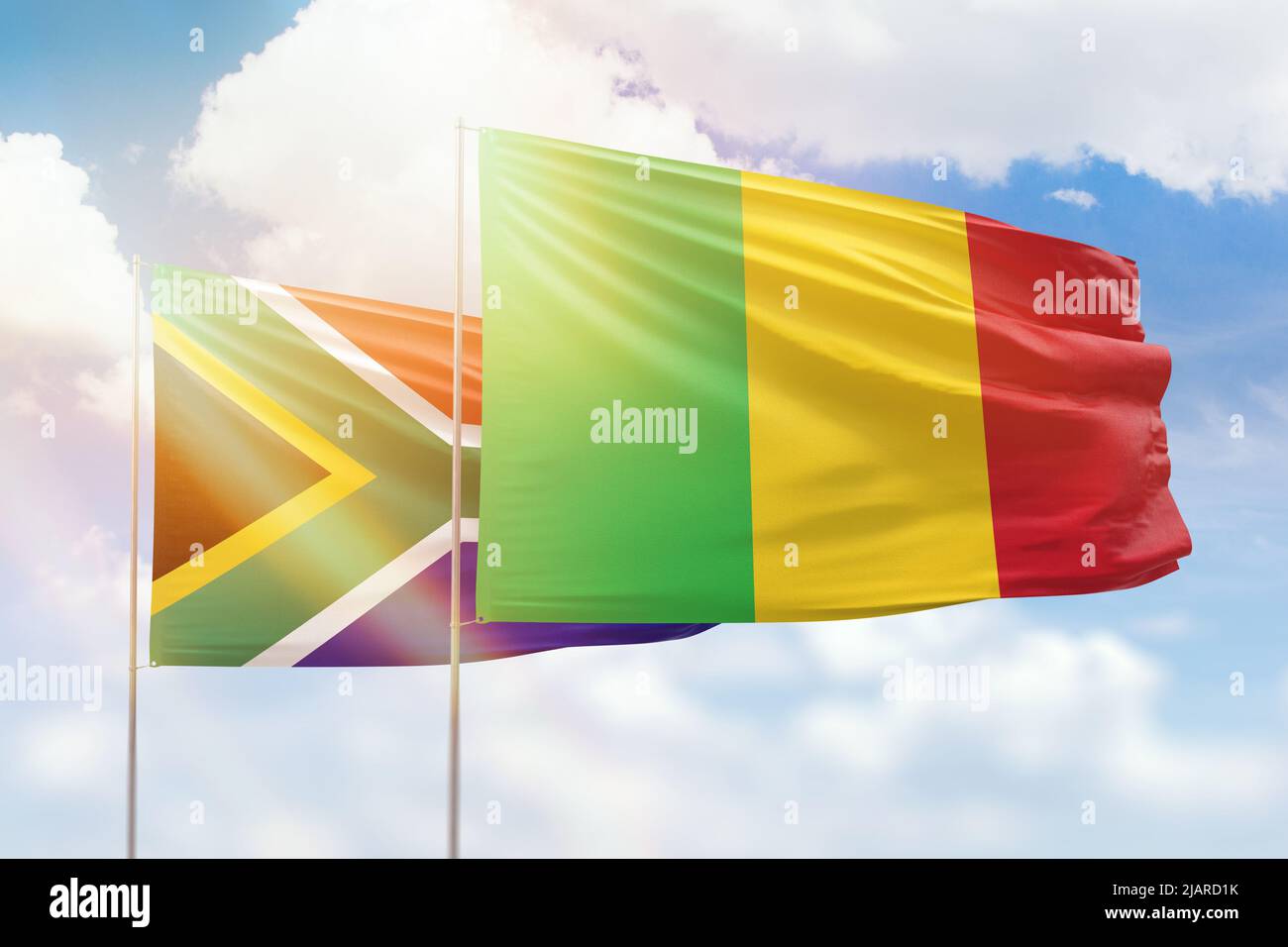 Sunny blue sky and flags of mali and south africa Stock Photo - Alamy