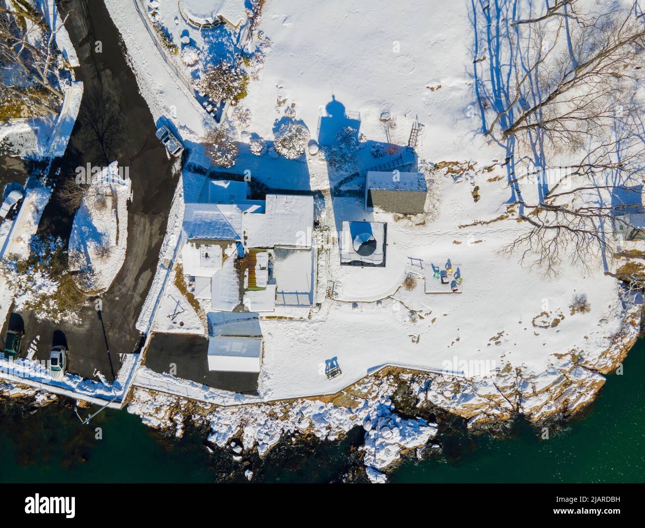 Hospital Point Lighthouse aerial view in winter in Hospital Point in ...