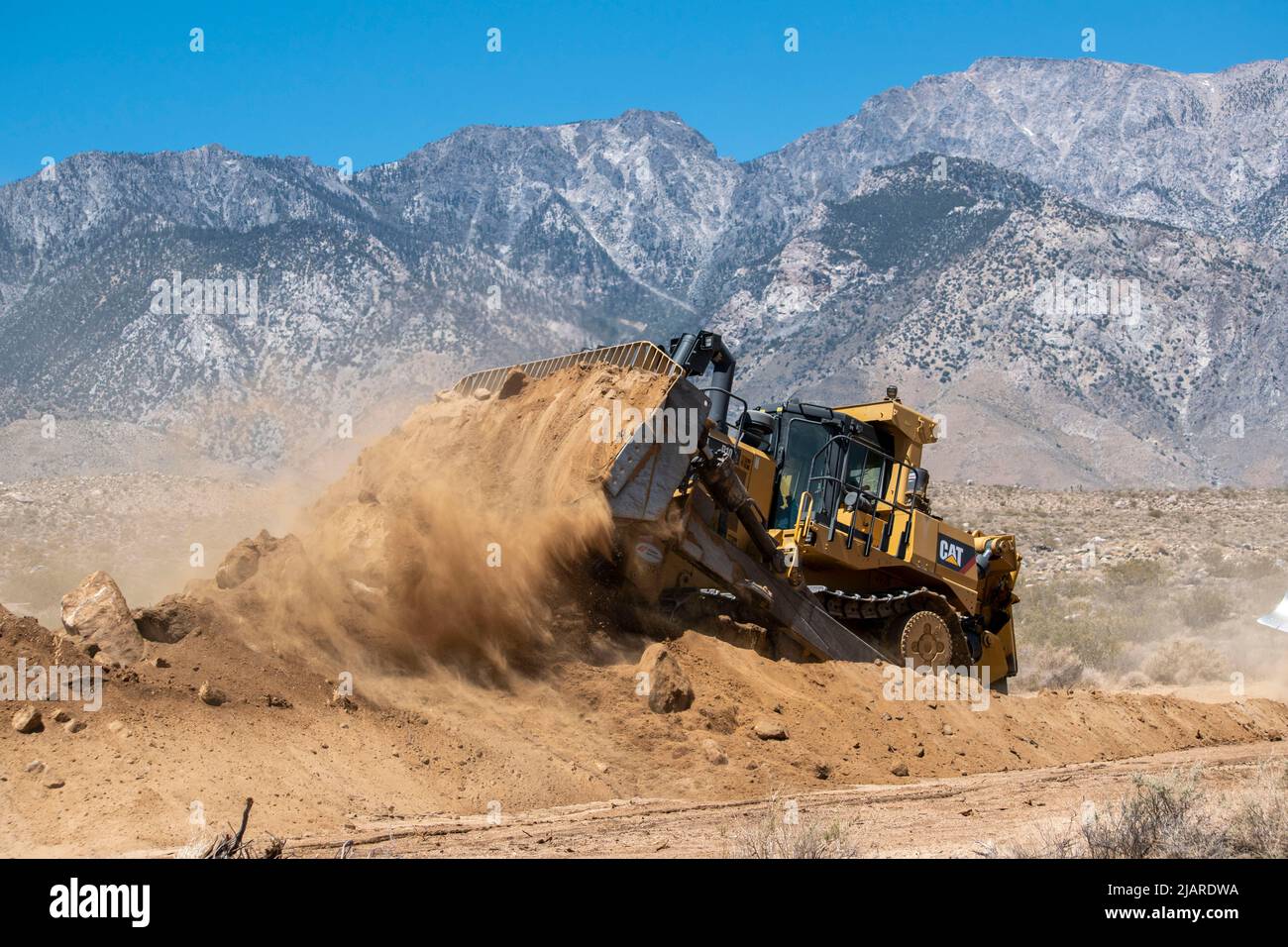 These bulldozers are working on a new road project near Olancha, Inyo ...