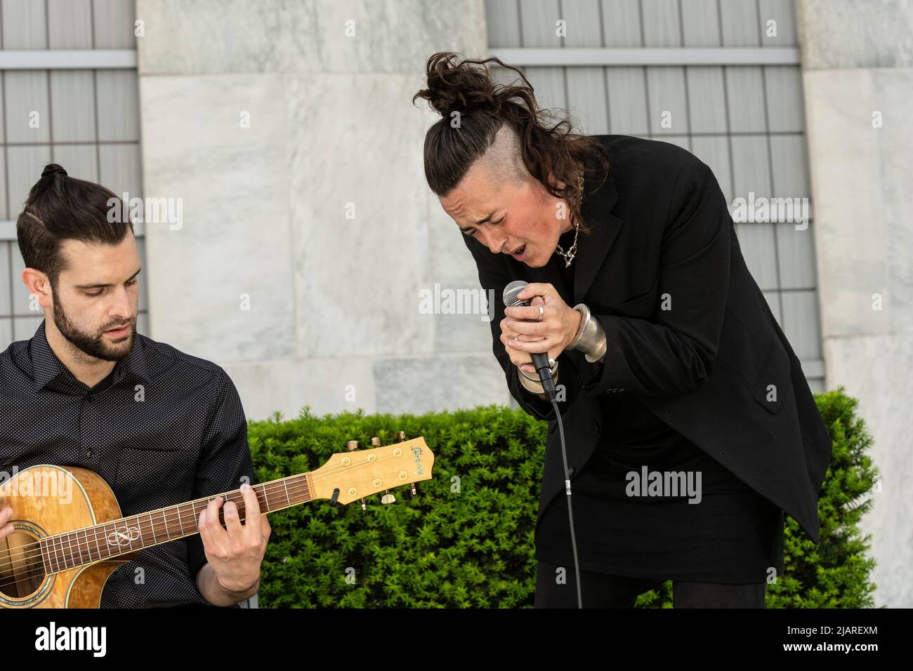 New York, NY - May 31, 2022: Singer Torii Wolf with guitarist Marc Lambert performs during ...