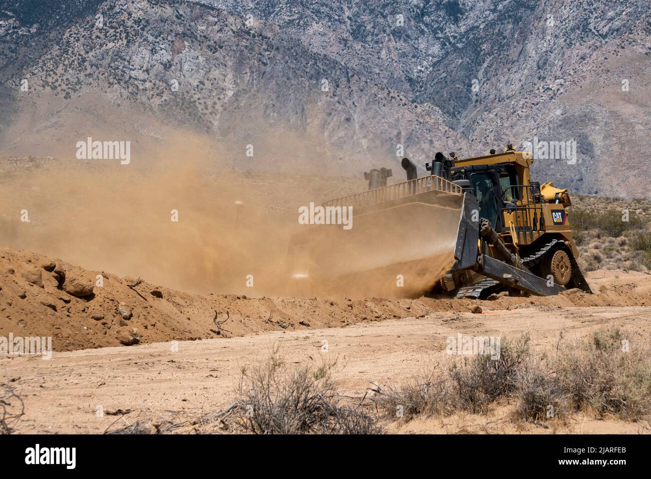 These bulldozers are working on a new road project near Olancha, Inyo ...
