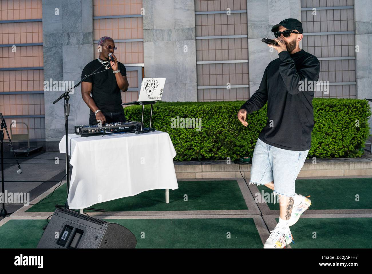 New York, NY - May 31, 2022: Rapper NBHD Nick with DJ TGIF performs ...
