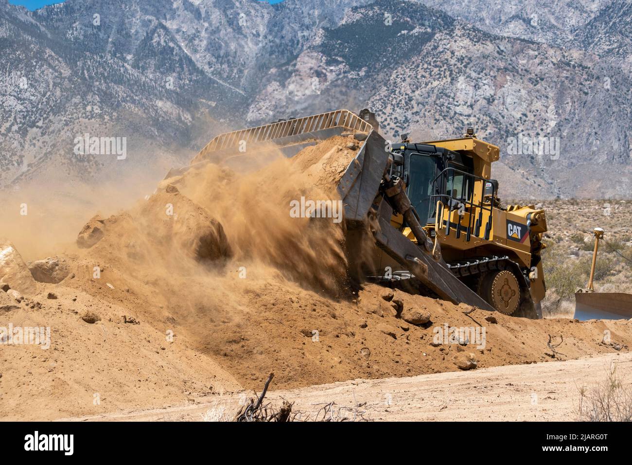 These bulldozers are working on a new road project near Olancha, Inyo ...