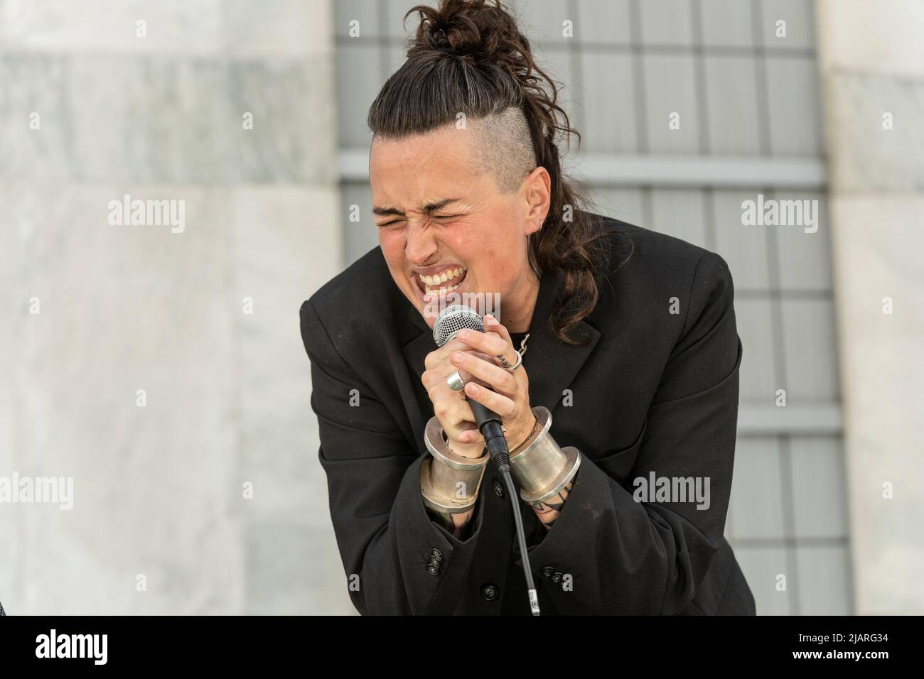 New York, NY - May 31, 2022: Singer Torii Wolf performs during ceremony ...