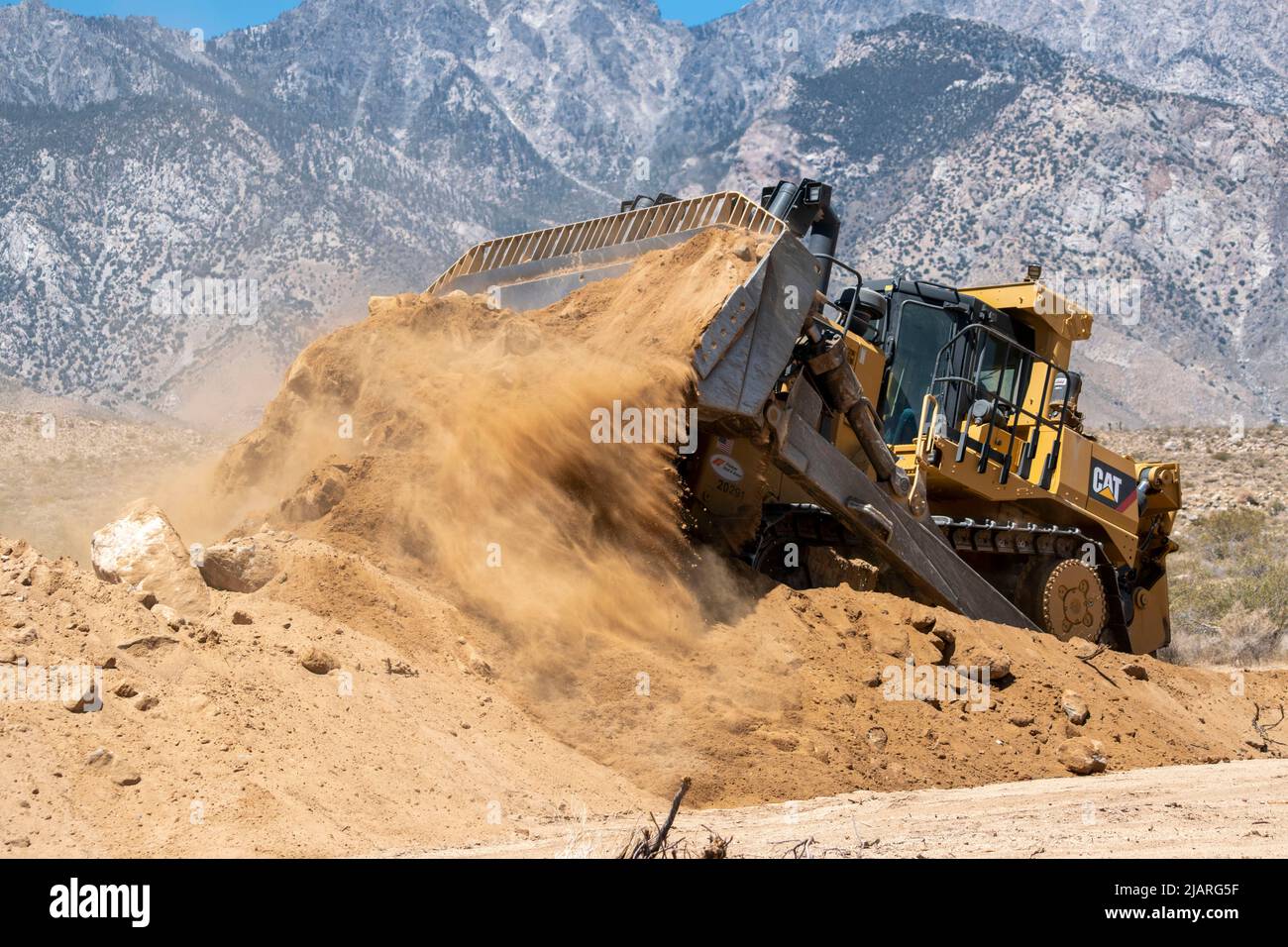 These bulldozers are working on a new road project near Olancha, Inyo ...