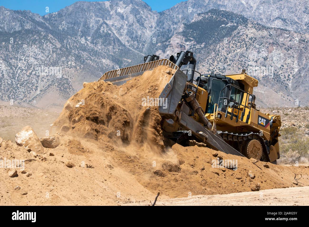 These bulldozers are working on a new road project near Olancha, Inyo ...