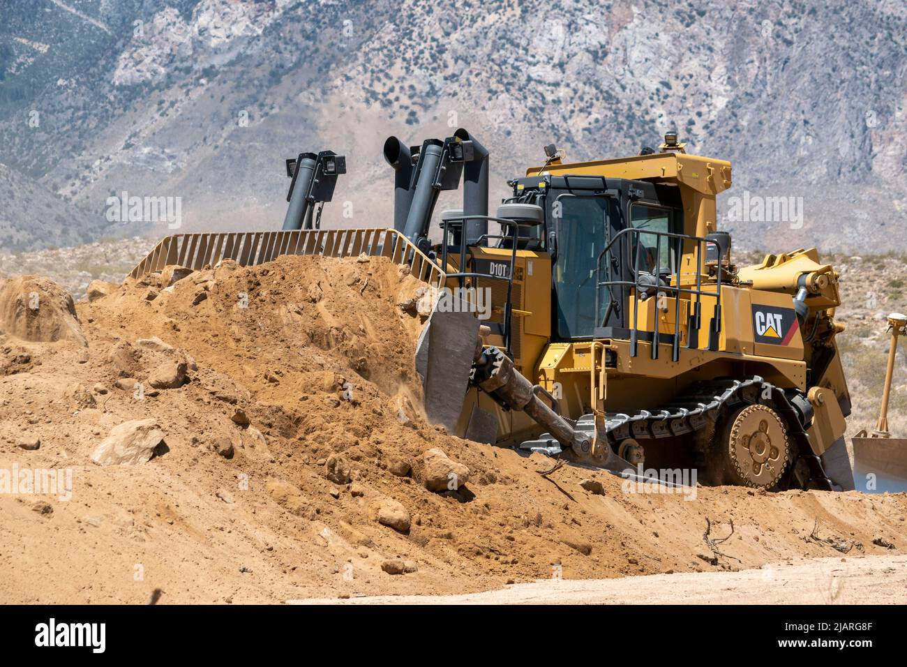 These bulldozers are working on a new road project near Olancha, Inyo ...