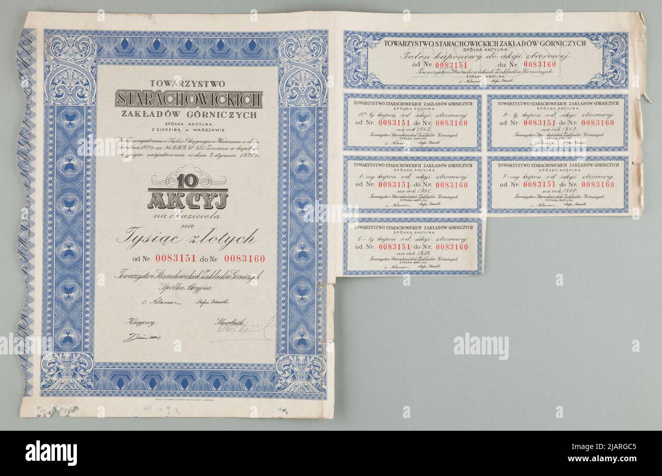 10 Bearer Shares for 1000 Zlotys, Society of Starachowicki Zakłady ...