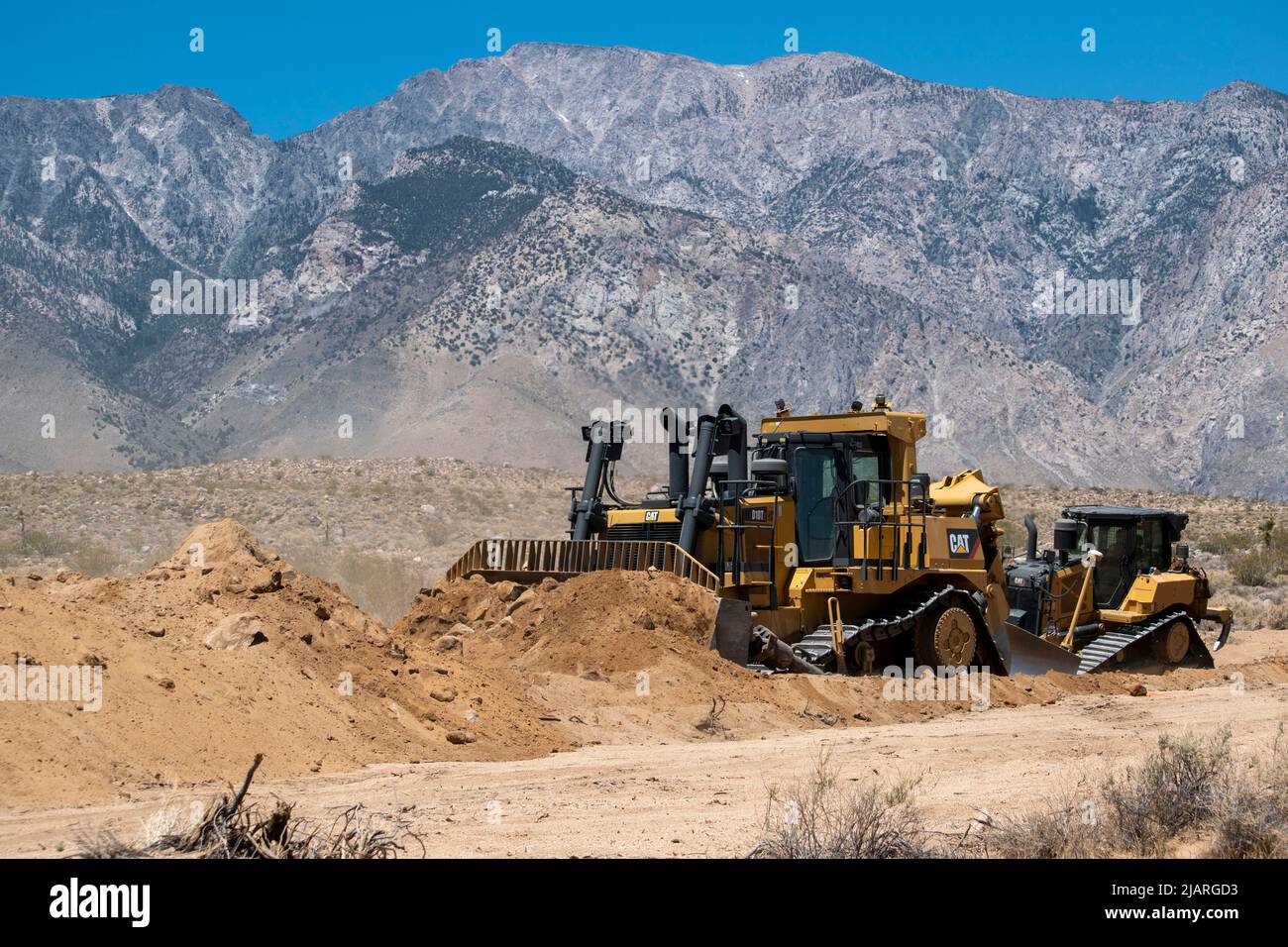 These bulldozers are working on a new road project near Olancha, Inyo ...