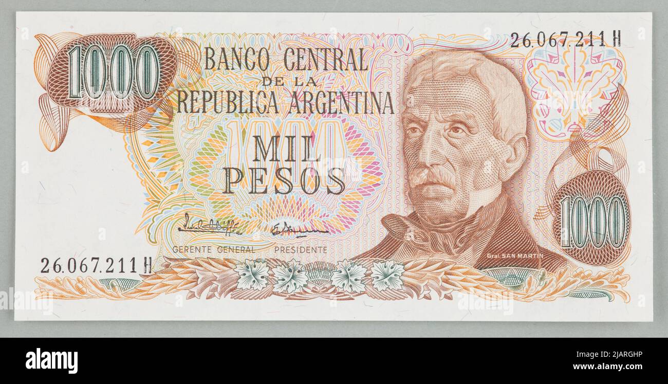 Banknote for 1000 pesos; Central Bank of the Argentine Republic ...