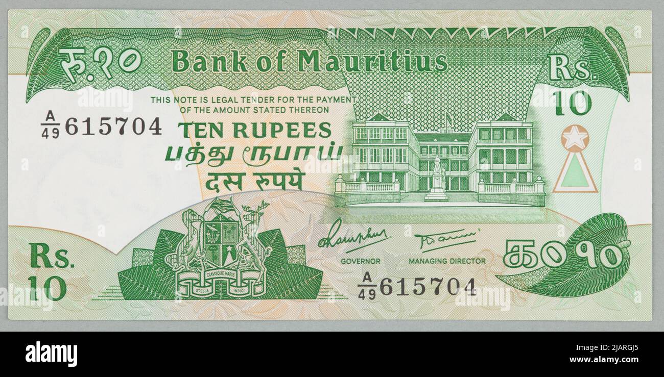 Banknot na 10 rupees, Bank of Mauritius, Mauritius, b.r. (1985) Thomas ...