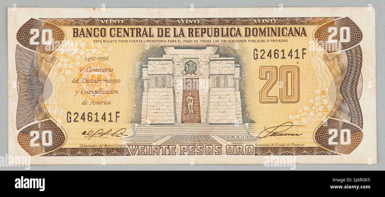 Banknote: Dominican Republic; 20 PESOS ORO; 1992, 500 anniversary of ...