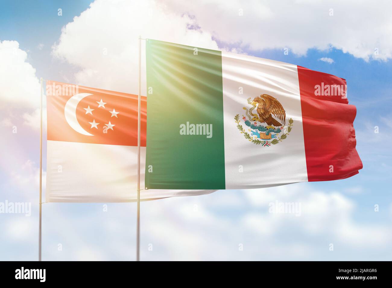 Sunny blue sky and flags of mexico and singapore Stock Photo - Alamy