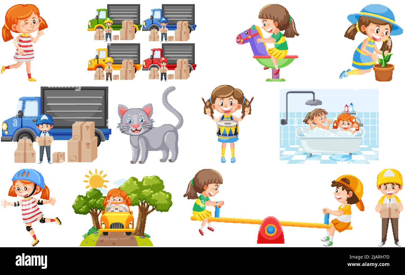 Set of cute kids and objects illustration Stock Vector Image & Art - Alamy