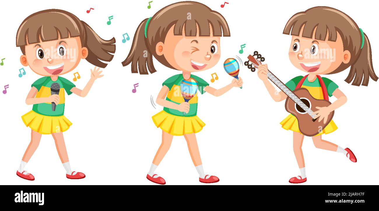 Set of girl with music instrument illustration Stock Vector Image & Art ...