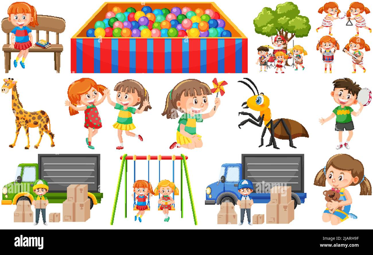 Set of cute kids and objects illustration Stock Vector Image & Art - Alamy