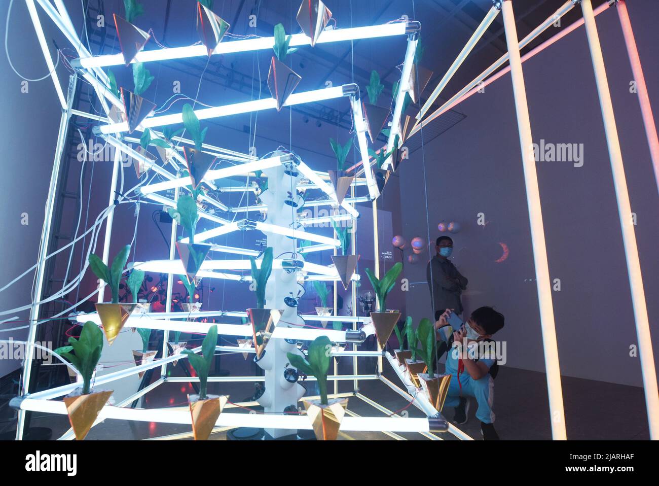 HANGZHOU, CHINA - JUNE 1, 2022 - Visitors view the multimedia art ...