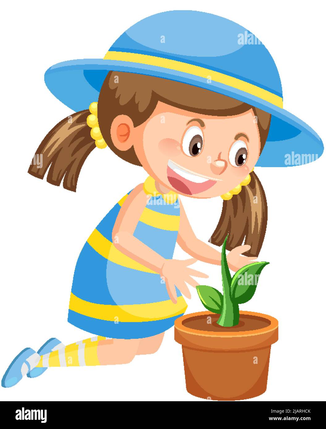 Girl cartoon character growing plant illustration Stock Vector Image ...