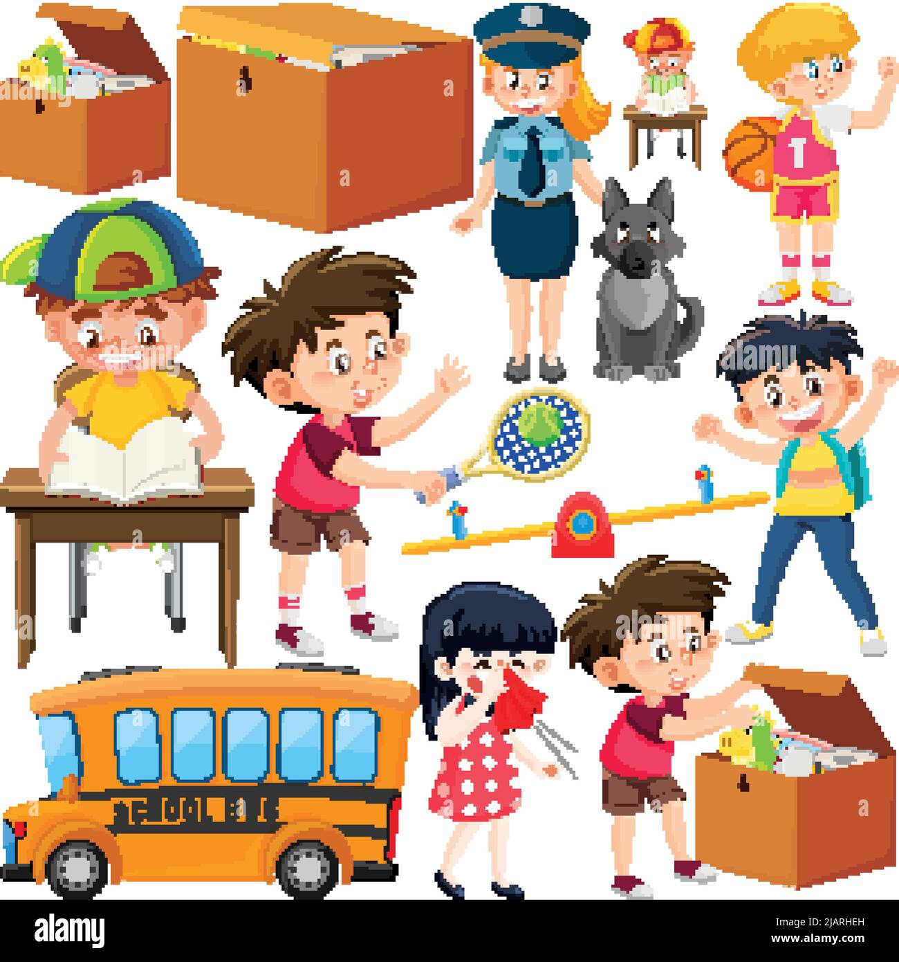 Set of different cute kids and objects illustration Stock Vector Image ...