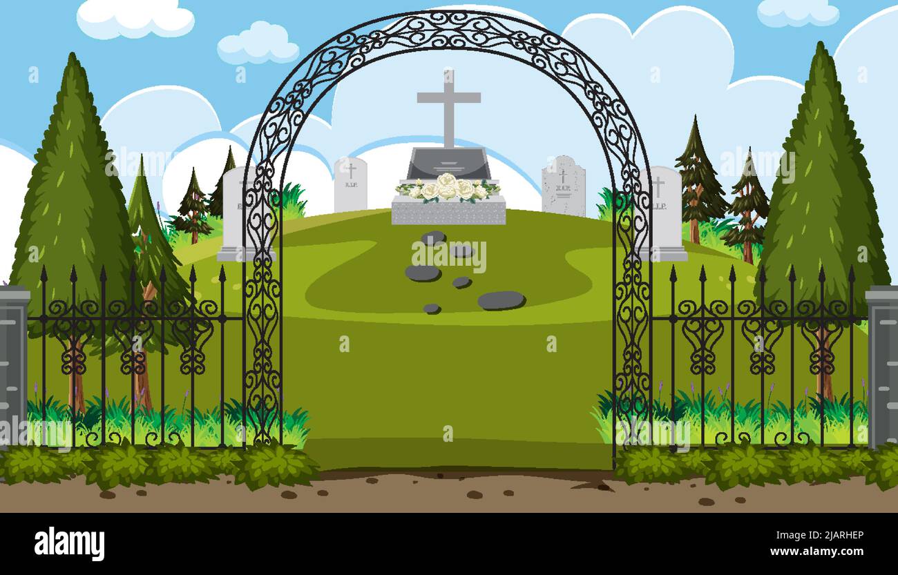 Scene of cemetery graveyard illustration Stock Vector Image & Art - Alamy