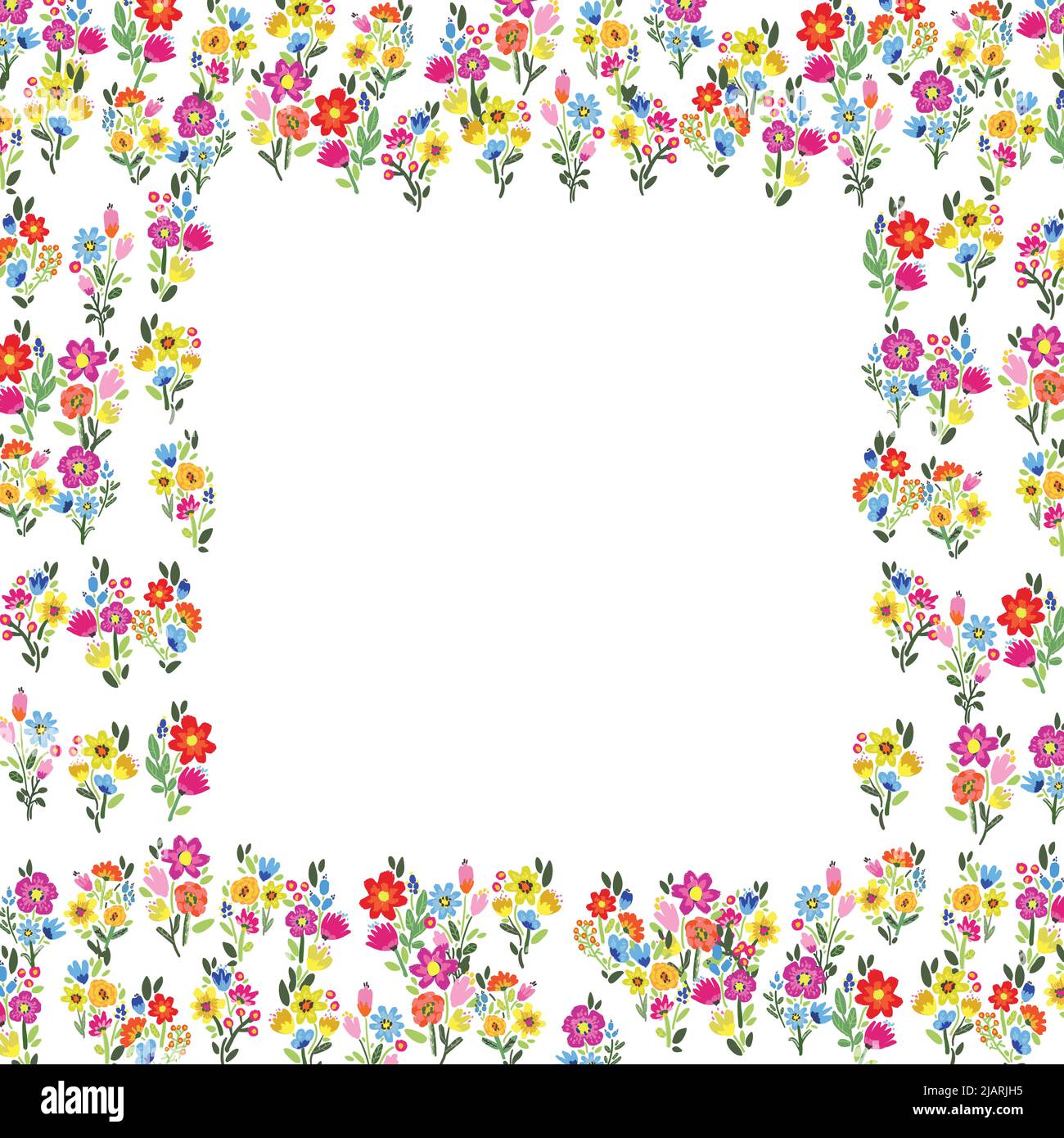 Vector floral frame. Bright flowers arrange in border Stock Vector ...