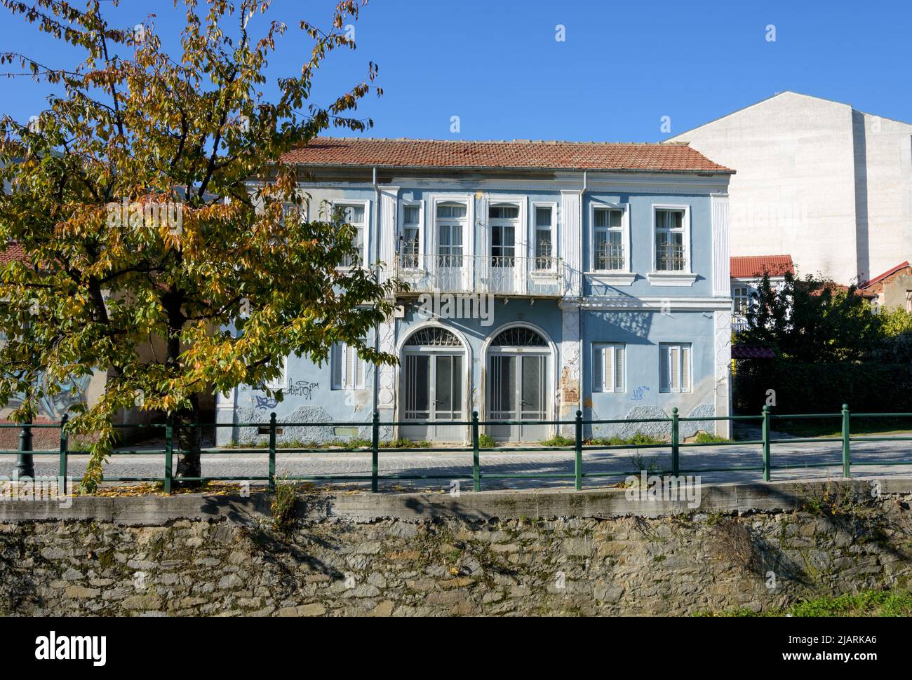 Beautiful neoclassical buildings at a famous winter destination ...