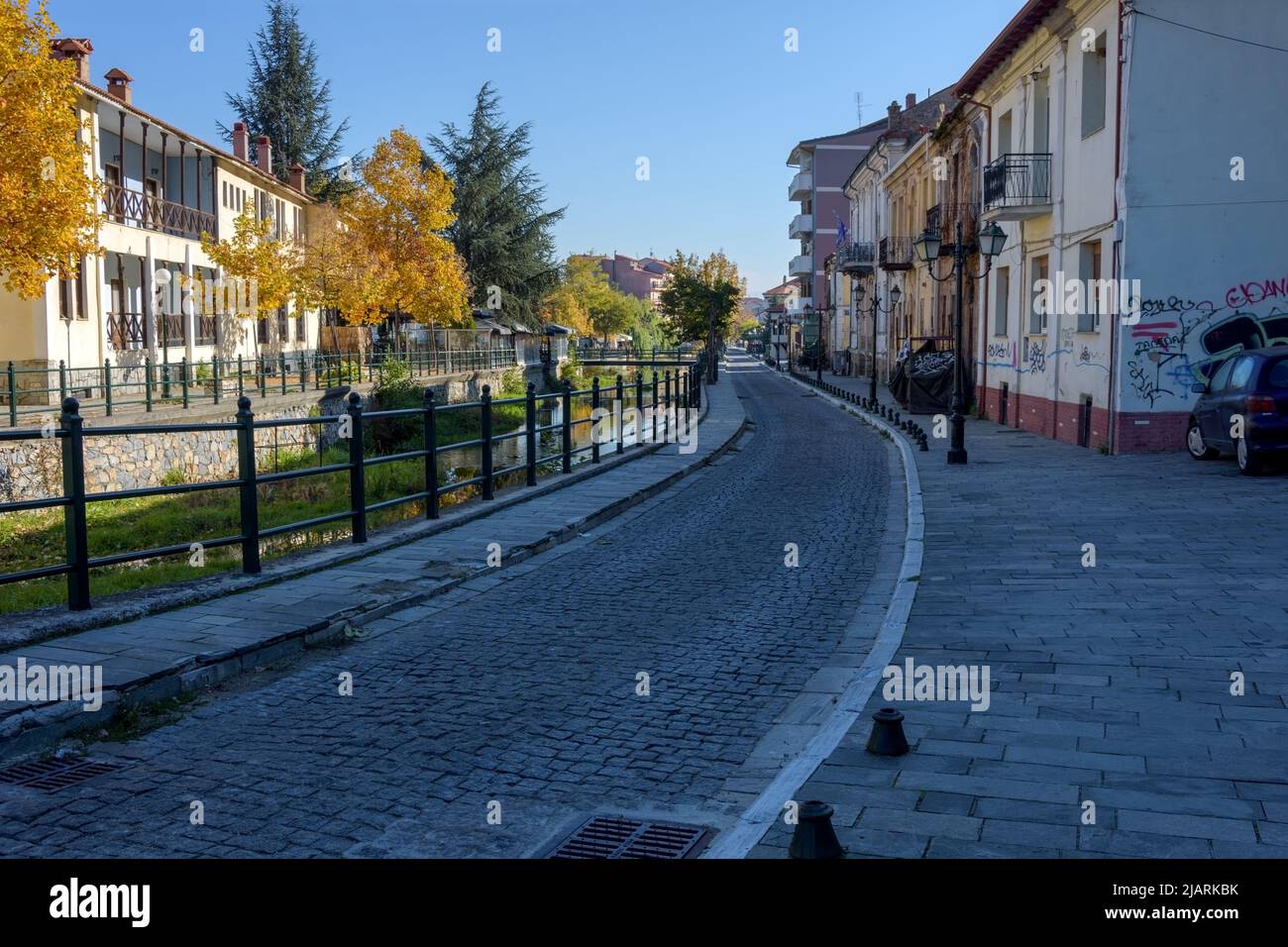 Beautiful neoclassical buildings at a famous winter destination ...