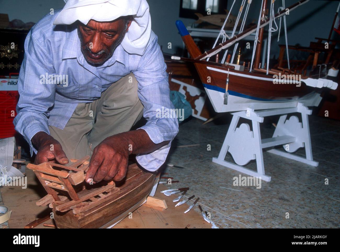Model dhow builder, local crafts, Bahrain Stock Photo - Alamy