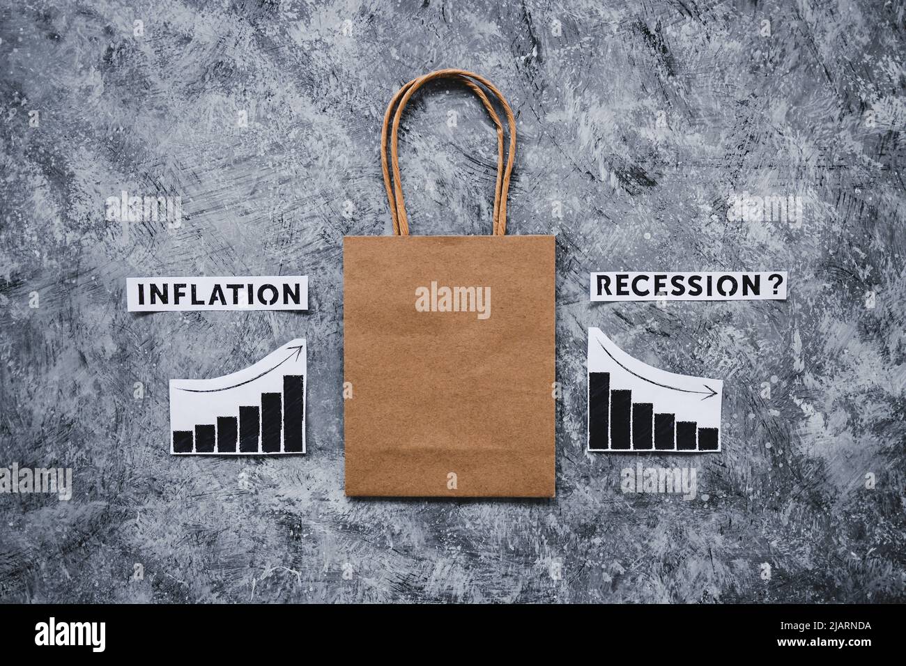inflation and recession in economy, conceptual image with texts and ...