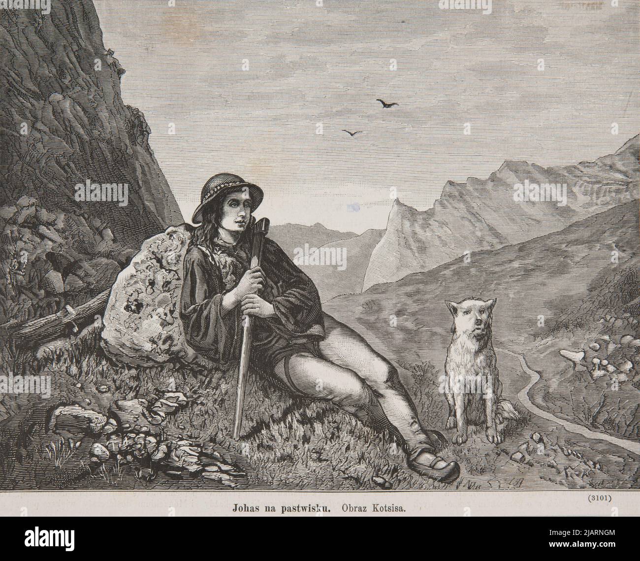 Shepherd in a pasture according to the painting by of Aleksander Kotsis ...