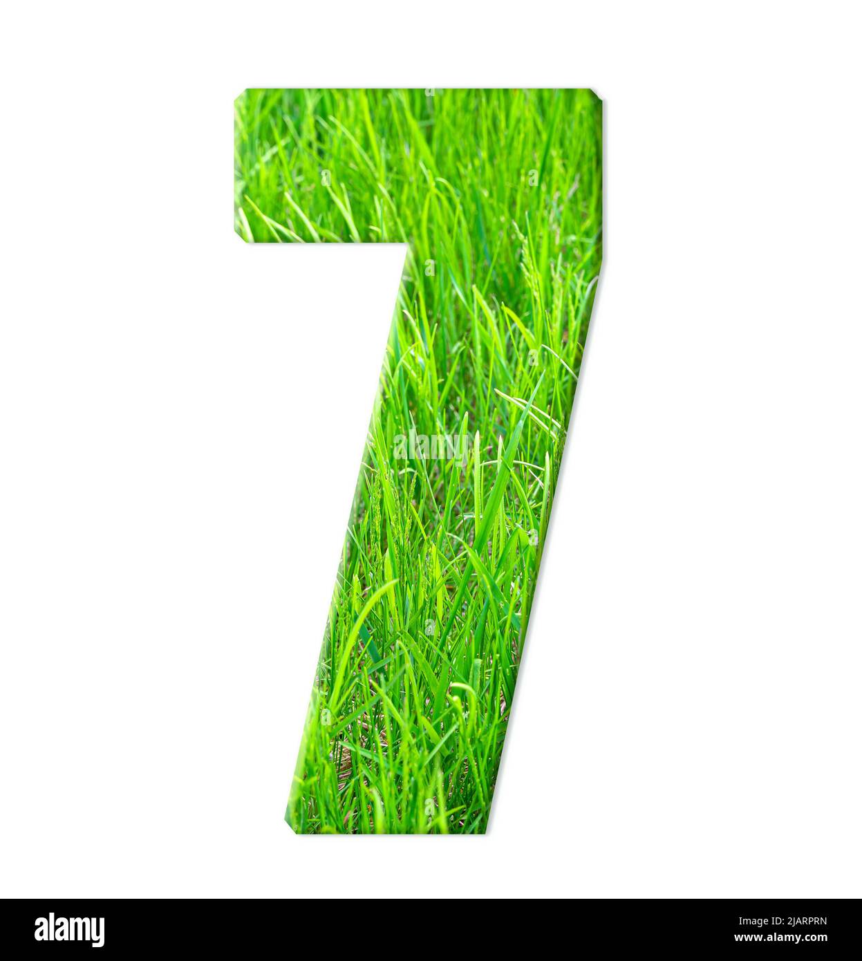 Seven with the texture of green juicy grass isolated on a white ...